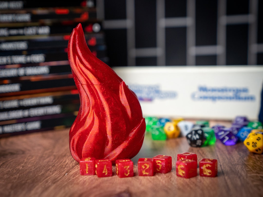 Fireball Dice Bottle With 8 Custom D6, TTRPG Accessory - Etsy