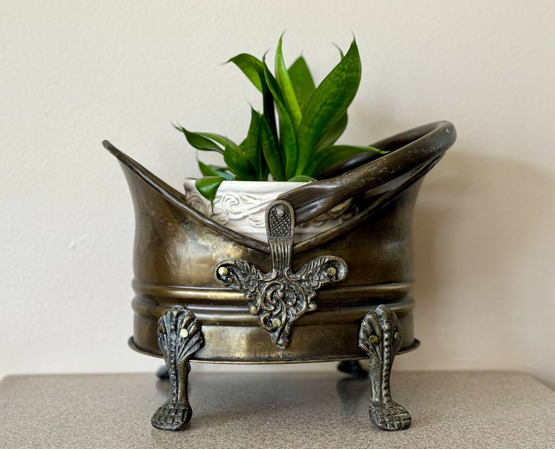 Brass Planter With Handle Footed Brass Planter Ornate Solid Brass Pot ...