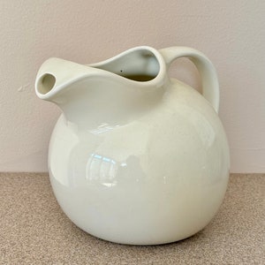 Vintage White Ball Pitcher White Stoneware Pottery Pitcher Mid Century ...