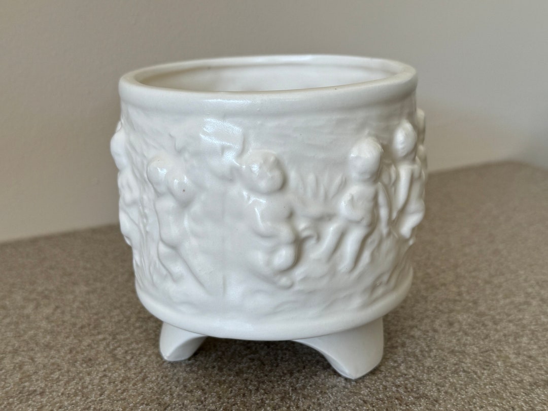 1963 Rubens Cherub Planter Vintage Round Ivory Pottery Ceramic Planter ...