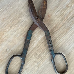 Vintage Tin Snips Metal Shears Industrial Scissors Forged Steel Blue ...