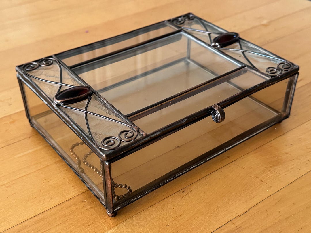 Vintage Glass Jewelry Box Photo Top Jewelry Box Footed Leaded Glass ...