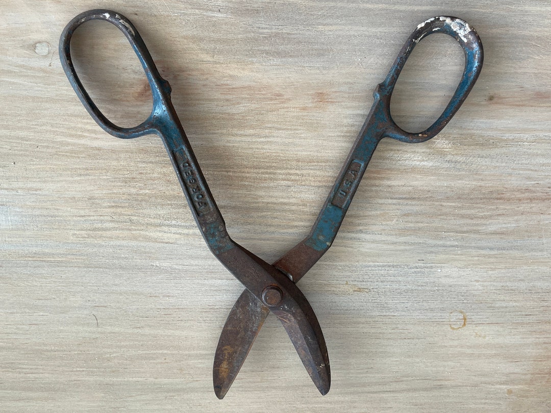 Vintage Tin Snips Metal Shears Industrial Scissors Forged Steel Blue ...
