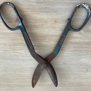 Vintage Tin Snips Metal Shears Industrial Scissors Forged Steel Blue ...