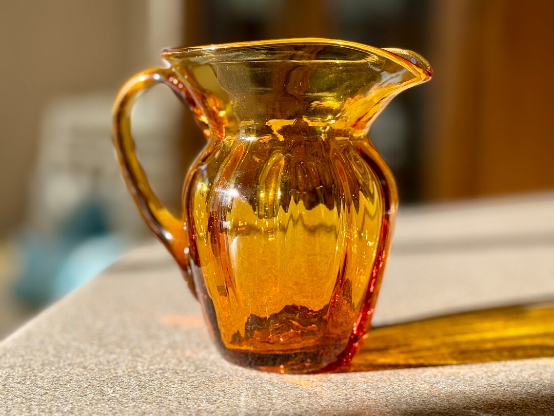 Amber Glass Pitcher Hand Blown Amber Pitcher Amber Art Glass Honey ...
