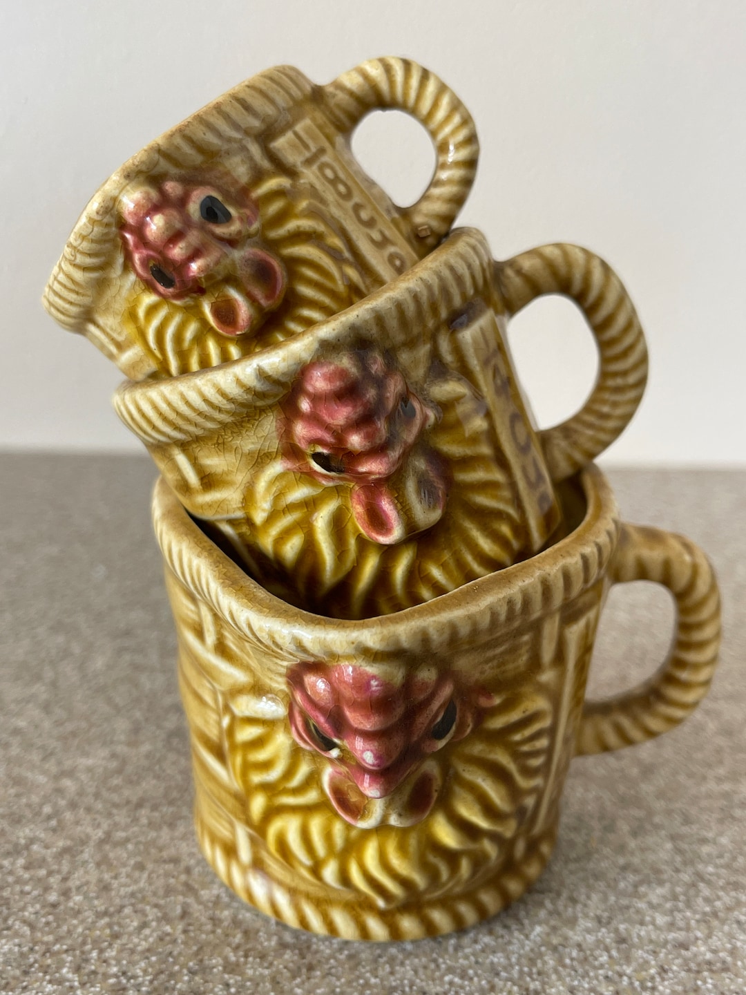 Vintage Rooster Chicken Hen Measuring Cup Set Ceramic Graduated Kitchen ...