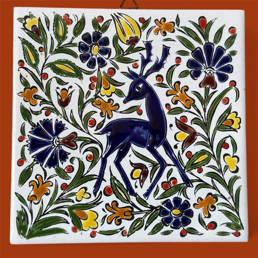 Vintage Greek Art Tile Smaltotechniki Ceramik Greece Tile Trivet Blue ...