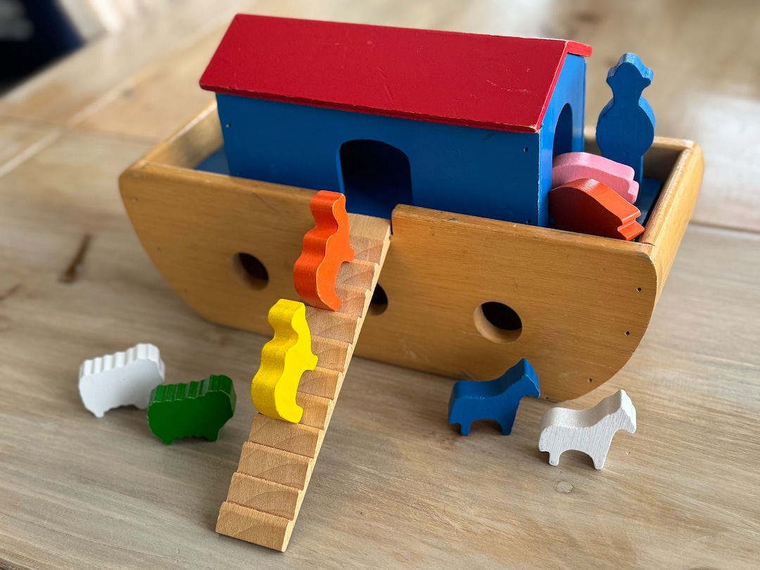 Vintage Noah’s Ark Wooden Toy Handcrafted Play Set 9 Wooden Figures ...
