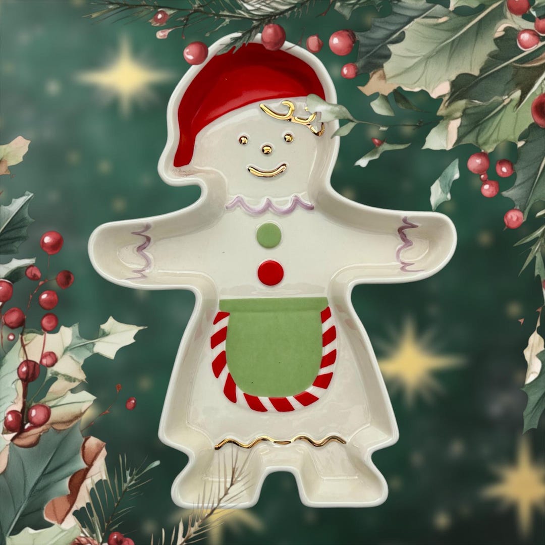 Hallmark Gingerbread Girl Candy Dish Ceramic Vintage Christmas Trinket ...