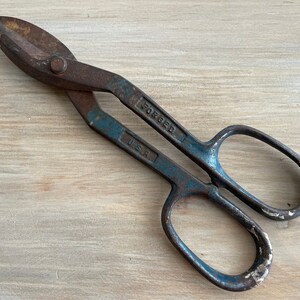 Vintage Tin Snips Metal Shears Industrial Scissors Forged Steel Blue ...