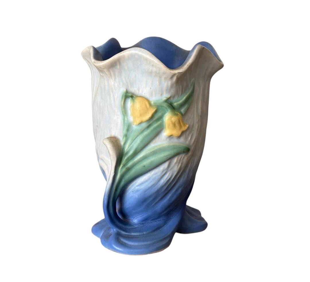 Vintage Weller Vase 1920s Weller Roba R-3 Pottery Vase Blue Ruffled Art ...