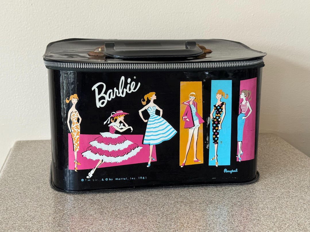 1961 Barbie Case Black Vinyl Case Vintage Barbie Doll Luggage Barbie ...