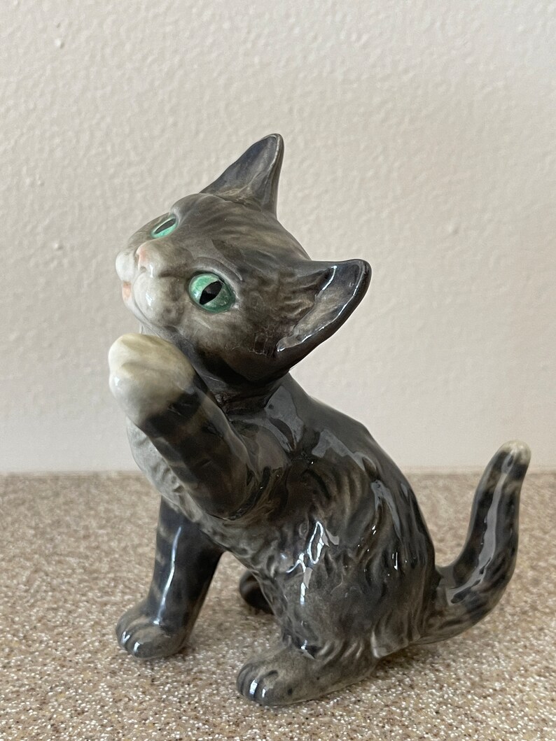 Goebel Cat Figurine German Porcelain Cats White Grey Striped - Etsy