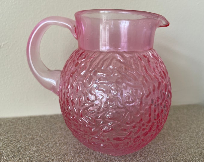 Crinkle Glass Pink Pitcher Vintage Rose Pink Pitcher Vintage Art Glass ...
