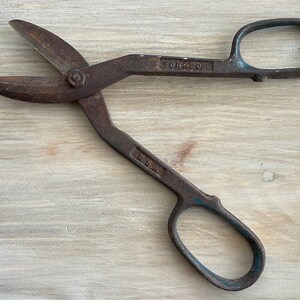 Vintage Tin Snips Metal Shears Industrial Scissors Forged Steel Blue ...