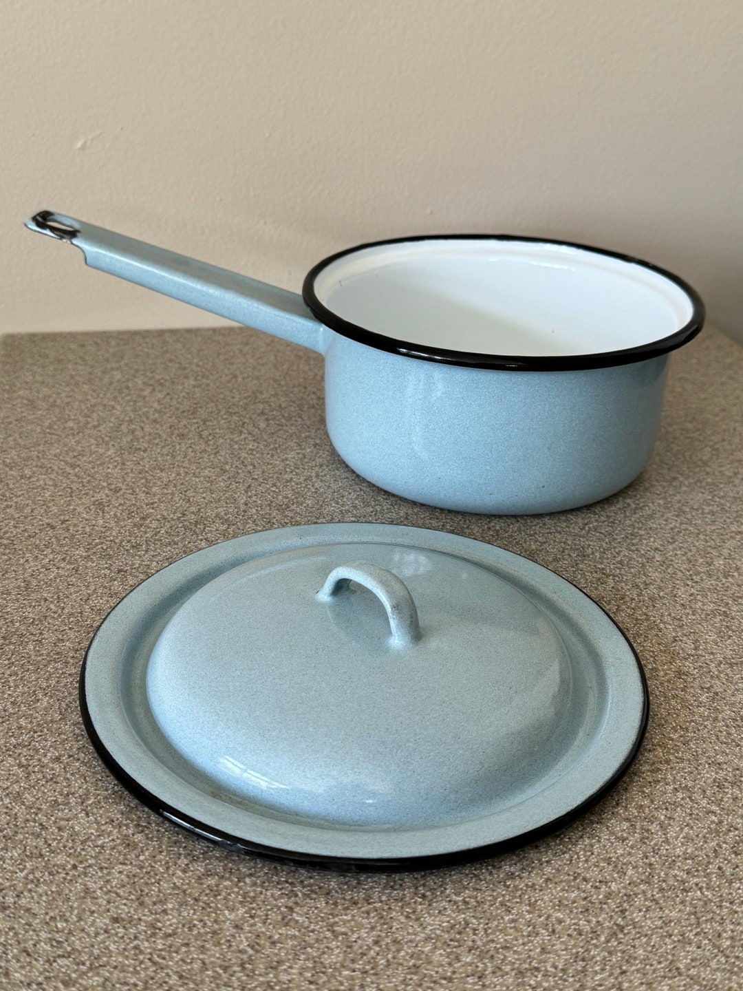 Vintage Enamelware Covered Saucepan Robin’s Egg Blue Enamel Pan Light ...