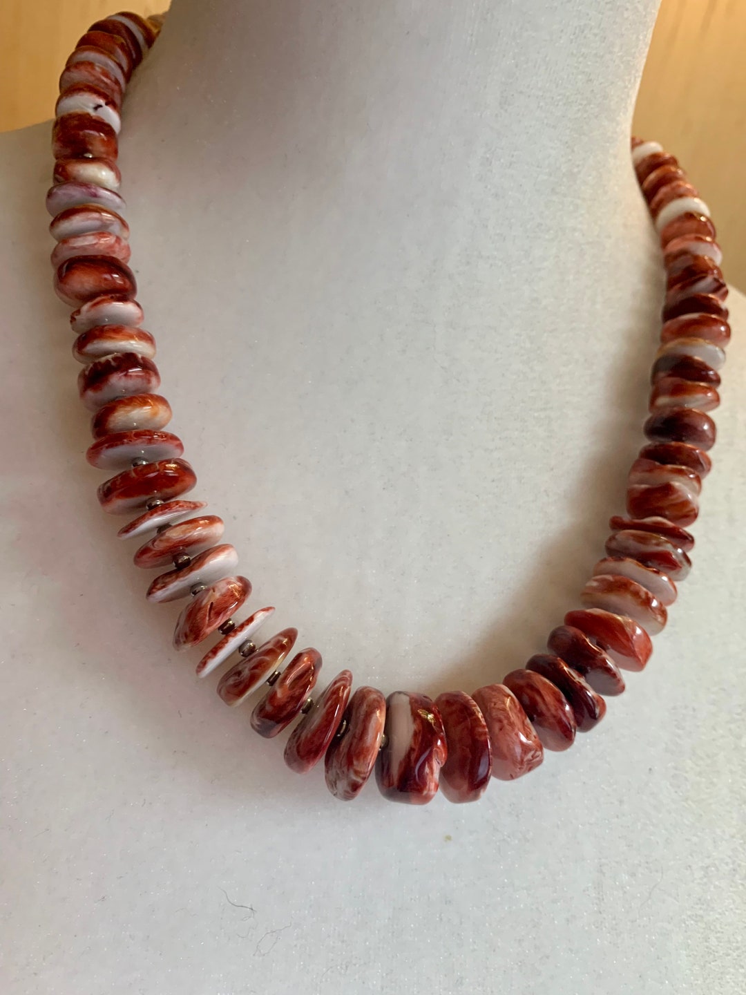 Chunky Cut, Red Spiny Oyster Shell Unisex Necklace With 925 Sterling ...
