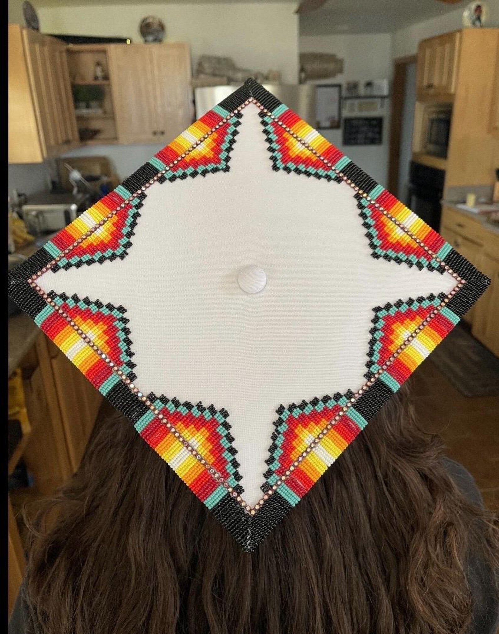 Custom Beaded Graduation Cap: Stepped Pyramid Design, Rhinestone Bling ...