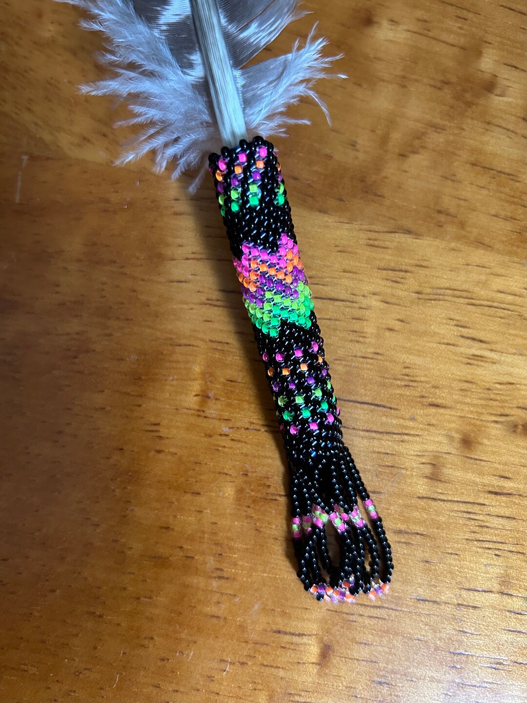 Peyote Beaded Smudge Feather With Yellow or Red Cedar Smudge. - Etsy
