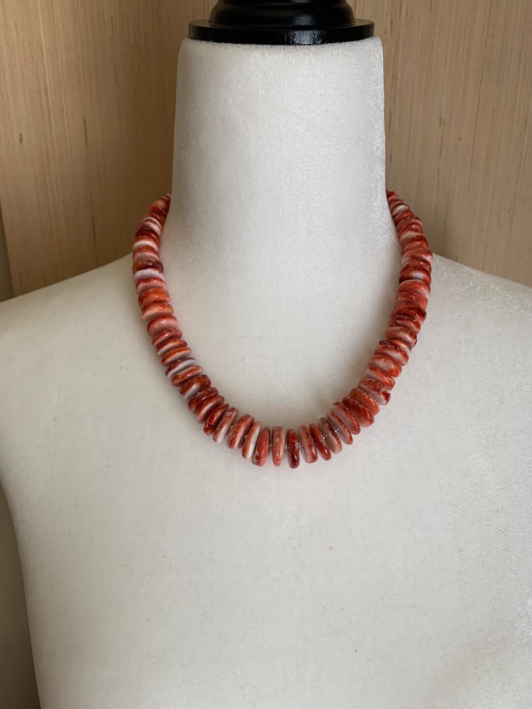 Chunky Cut, Red Spiny Oyster Shell Unisex Necklace With 925 Sterling ...