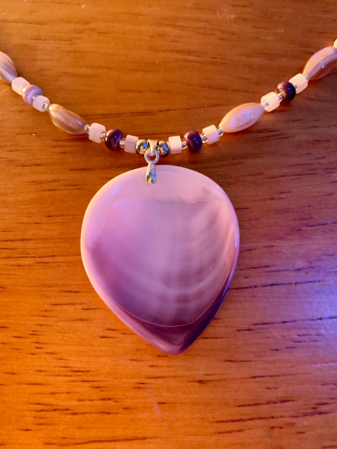 Dainty Wampum Shell and Mother of Pearl Necklace With Reversible Wampum ...