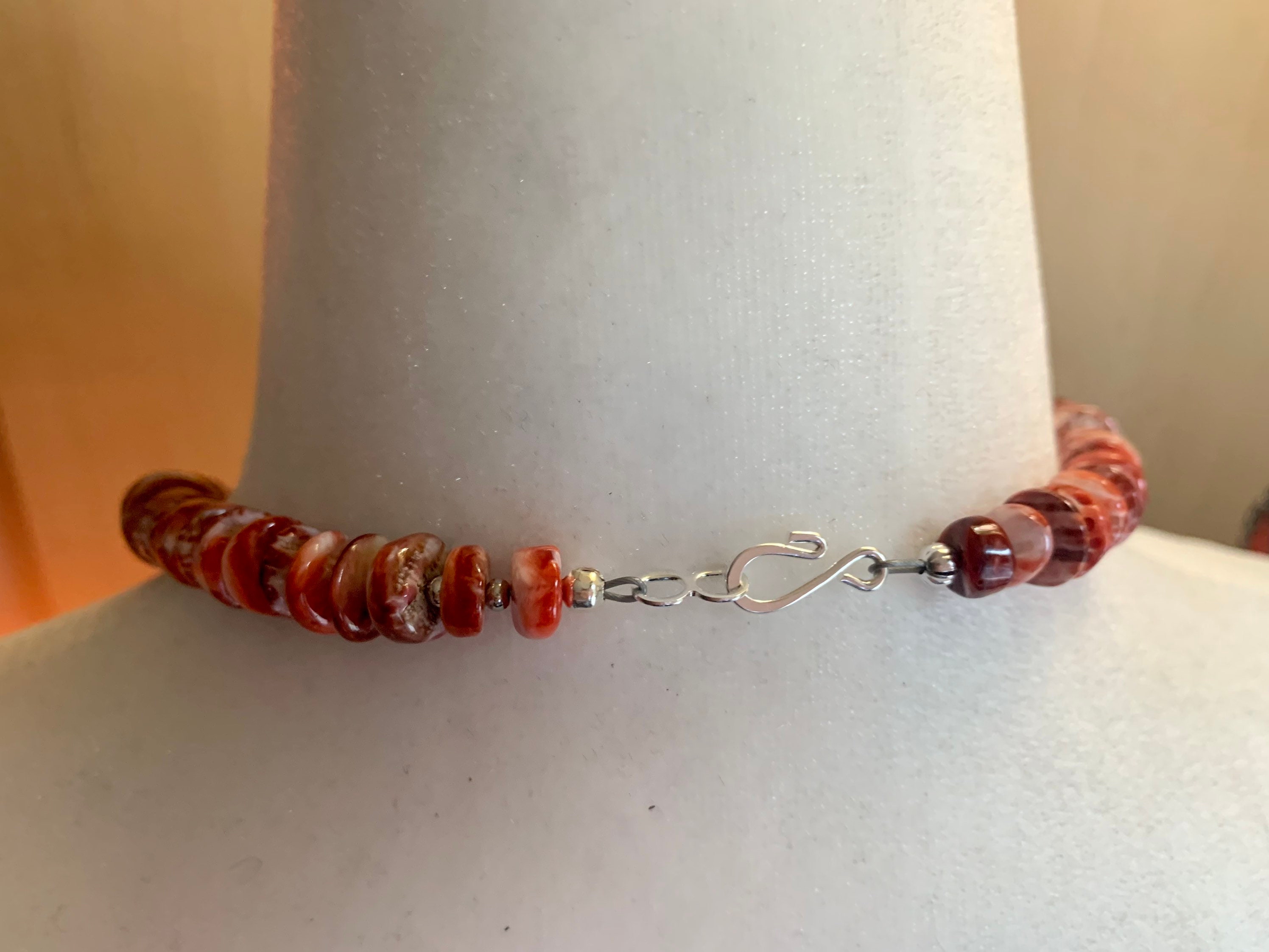 Chunky Cut, Red Spiny Oyster Shell Unisex Necklace With 925 Sterling ...