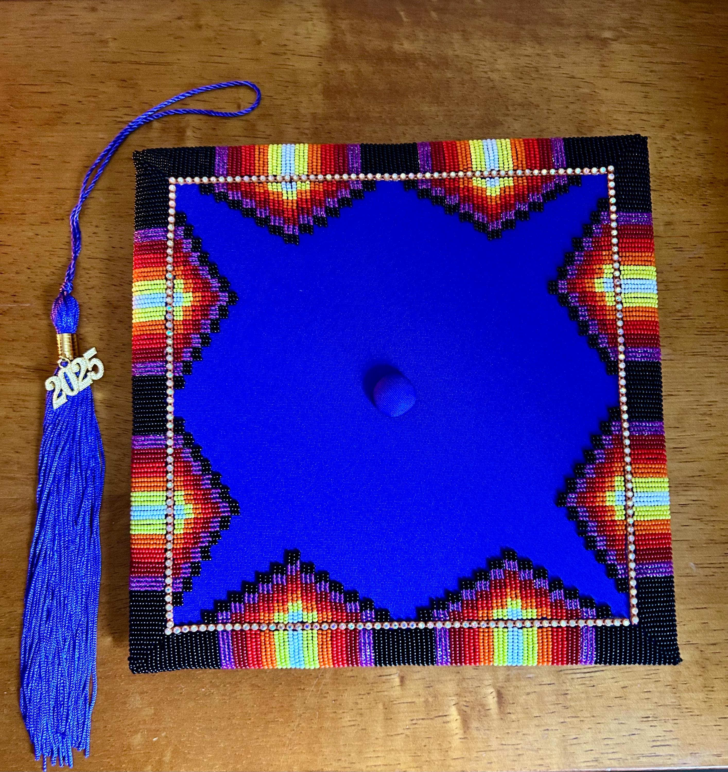 Custom Beaded Graduation Cap: Stepped Pyramid Design, Rhinestone Bling ...
