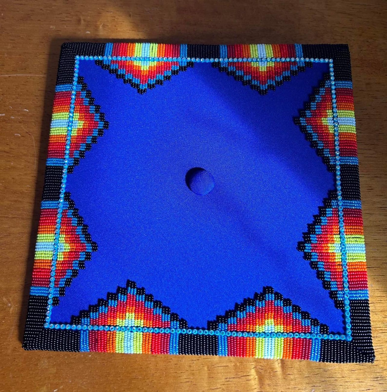 Custom Beaded Graduation Cap: Stepped Pyramid Design, Rhinestone Bling ...