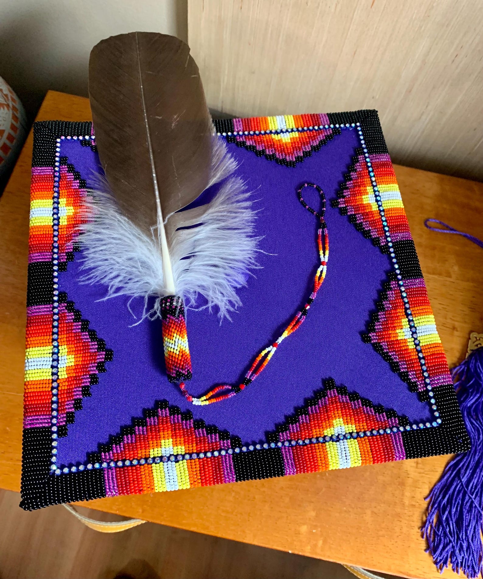 Custom Beaded Graduation Cap: Stepped Pyramid Design, Rhinestone Bling ...