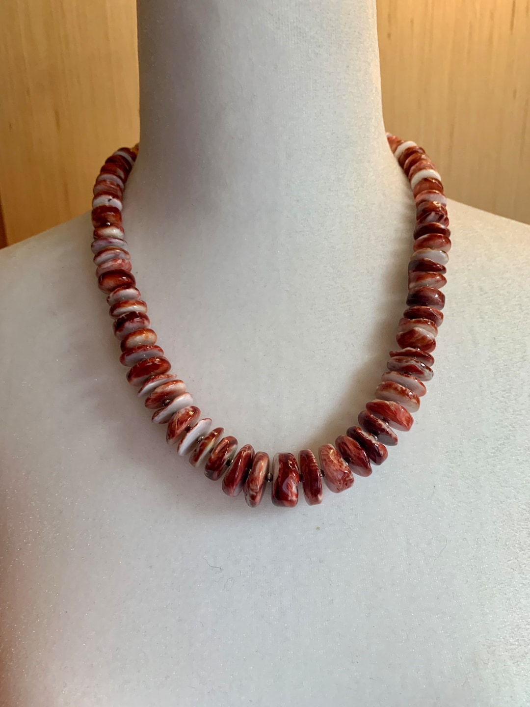 Chunky Cut, Red Spiny Oyster Shell Unisex Necklace With 925 Sterling ...
