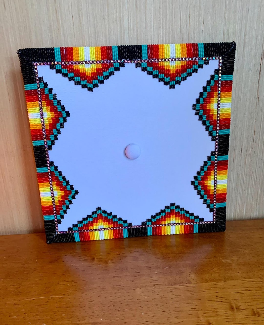 Custom Beaded Graduation Cap: Stepped Pyramid Design, Rhinestone Bling ...