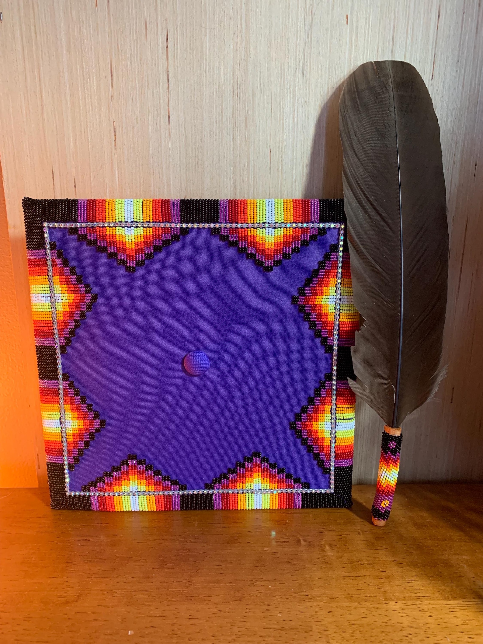 Custom Beaded Graduation Cap: Stepped Pyramid Design, Rhinestone Bling ...