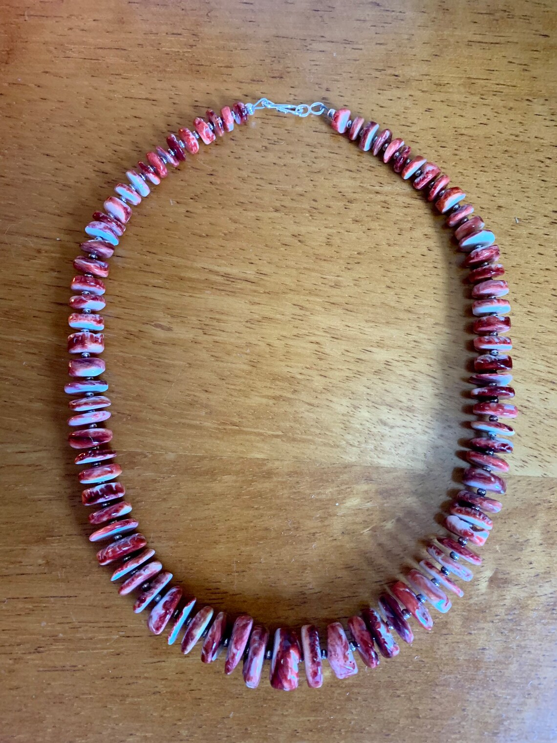 Chunky Cut, Red Spiny Oyster Shell Unisex Necklace With 925 Sterling ...