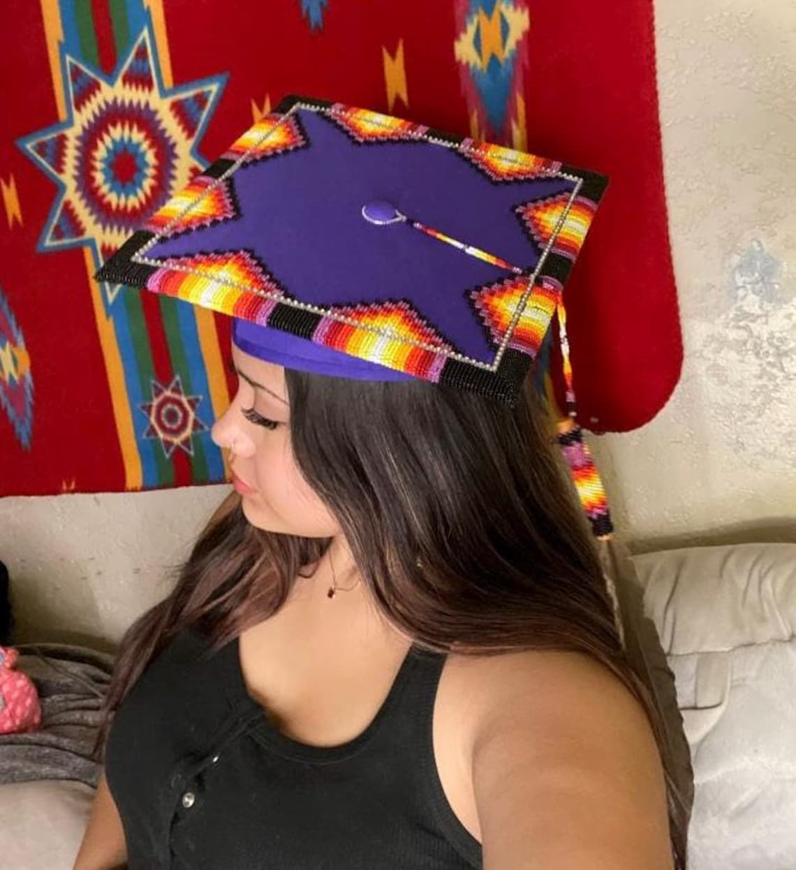 Custom Beaded Graduation Cap: Stepped Pyramid Design, Rhinestone Bling ...