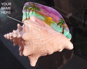 Ceramic Conch Shell Figurine and Cachepot, Hand Painted Blue and White ...