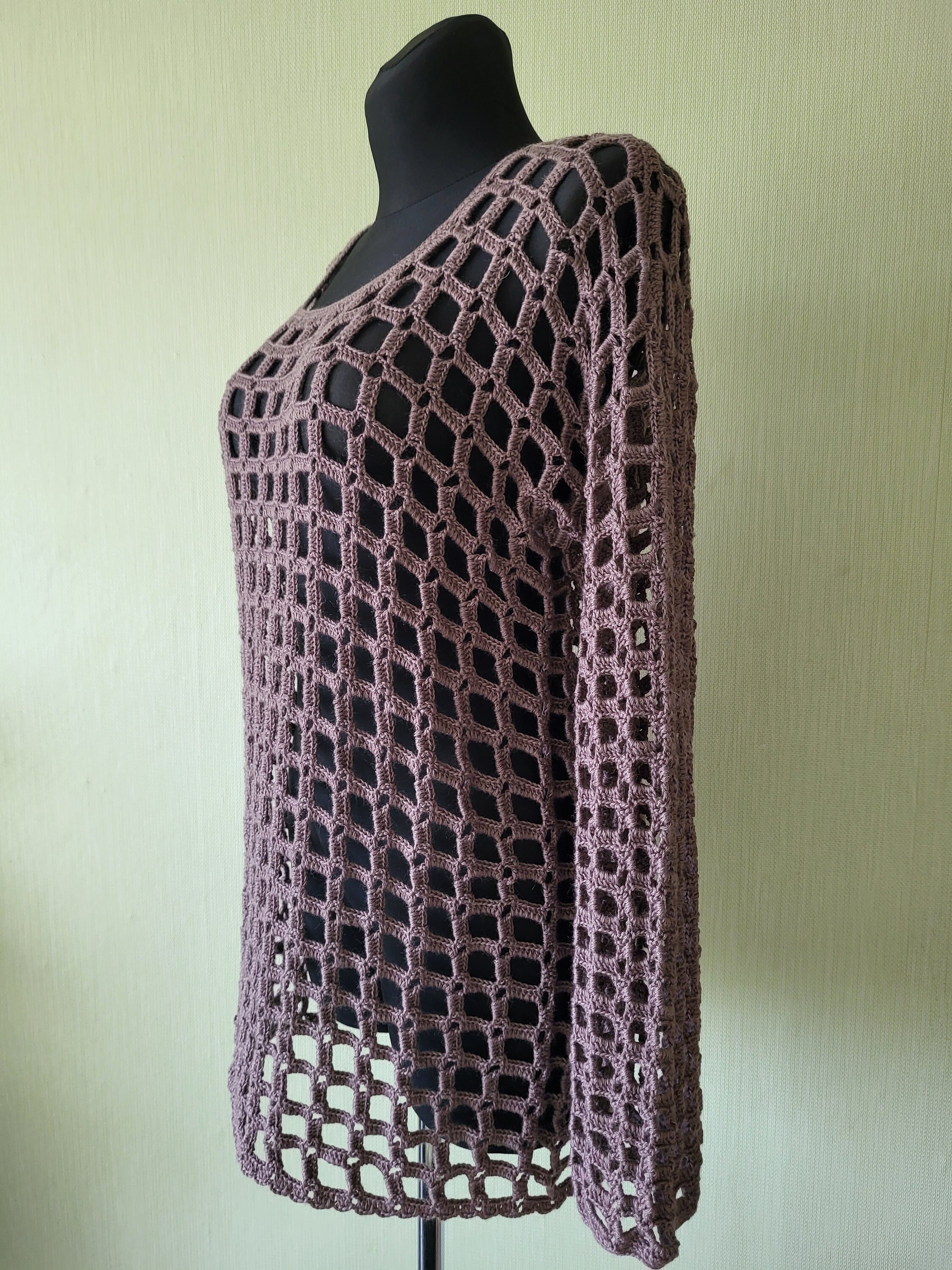 Mesh Sweater Dark Violet Mesh Sweater Long Sleeve Fishnet Tunic Dark ...