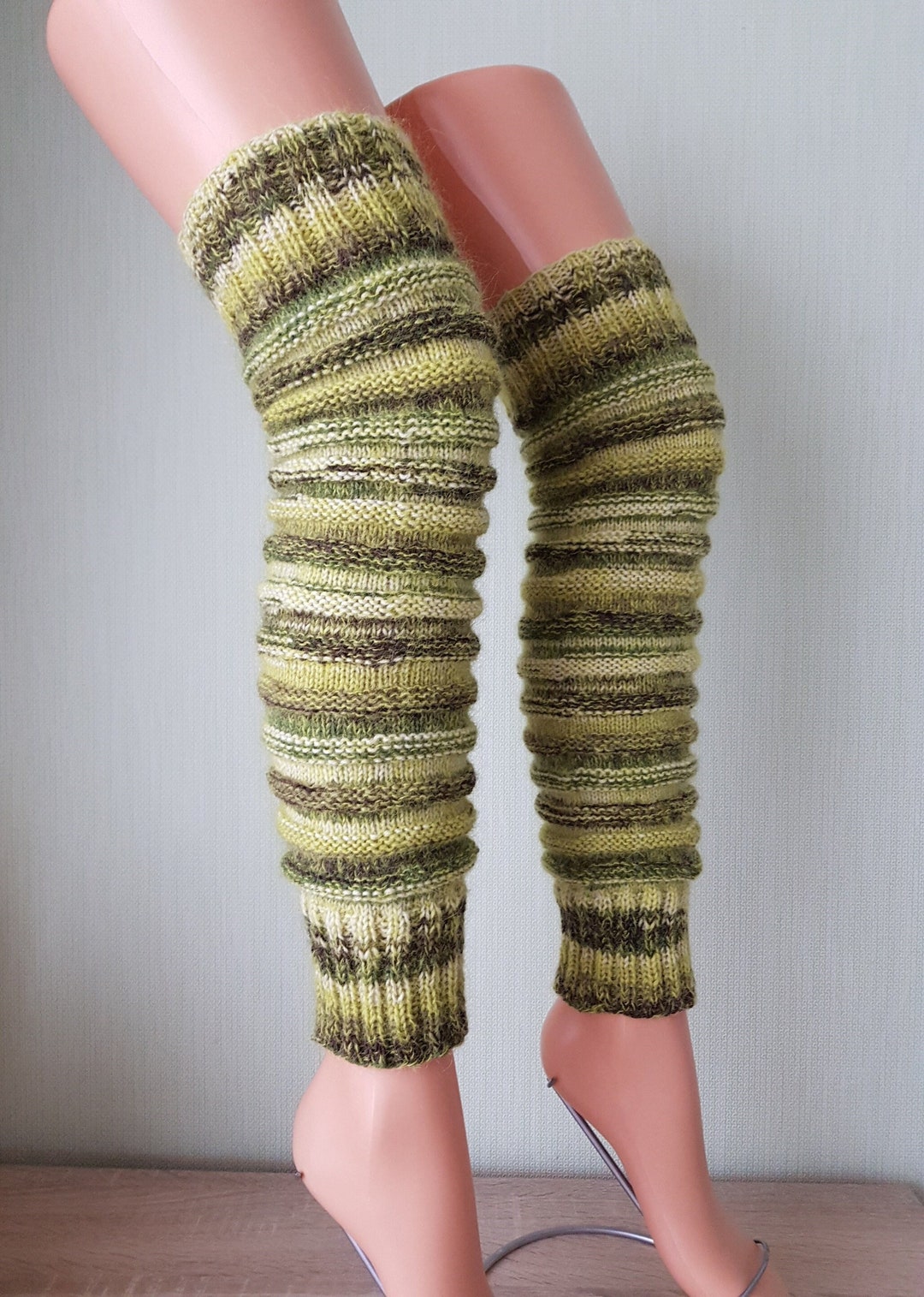 Leg Wamers Green Leg Gaiters High Leg Warmers Hand Knit Leg Warmers ...