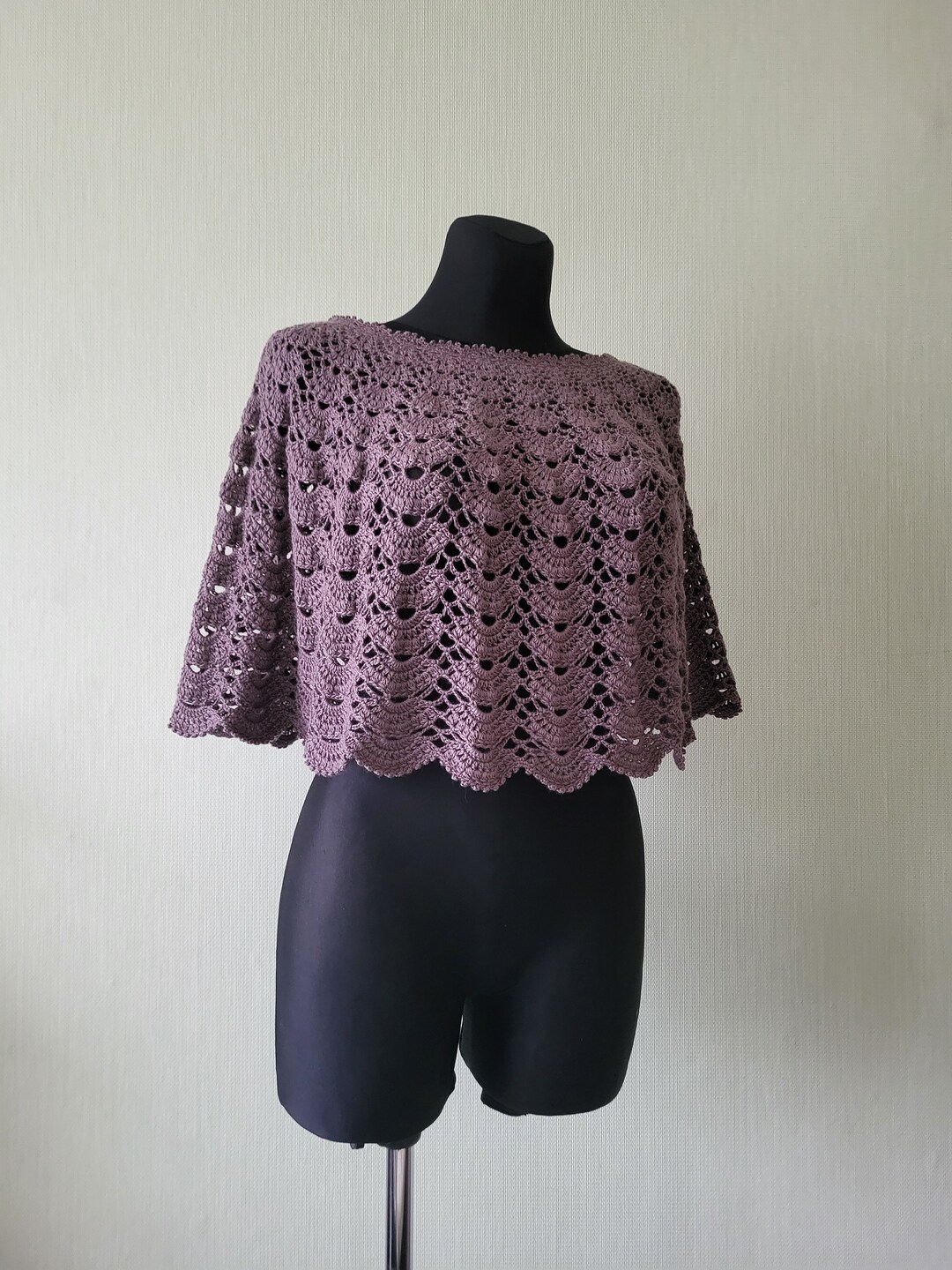 Violet Cape Short Poncho Crocheted Capelet Festive Shoulder Cape ...