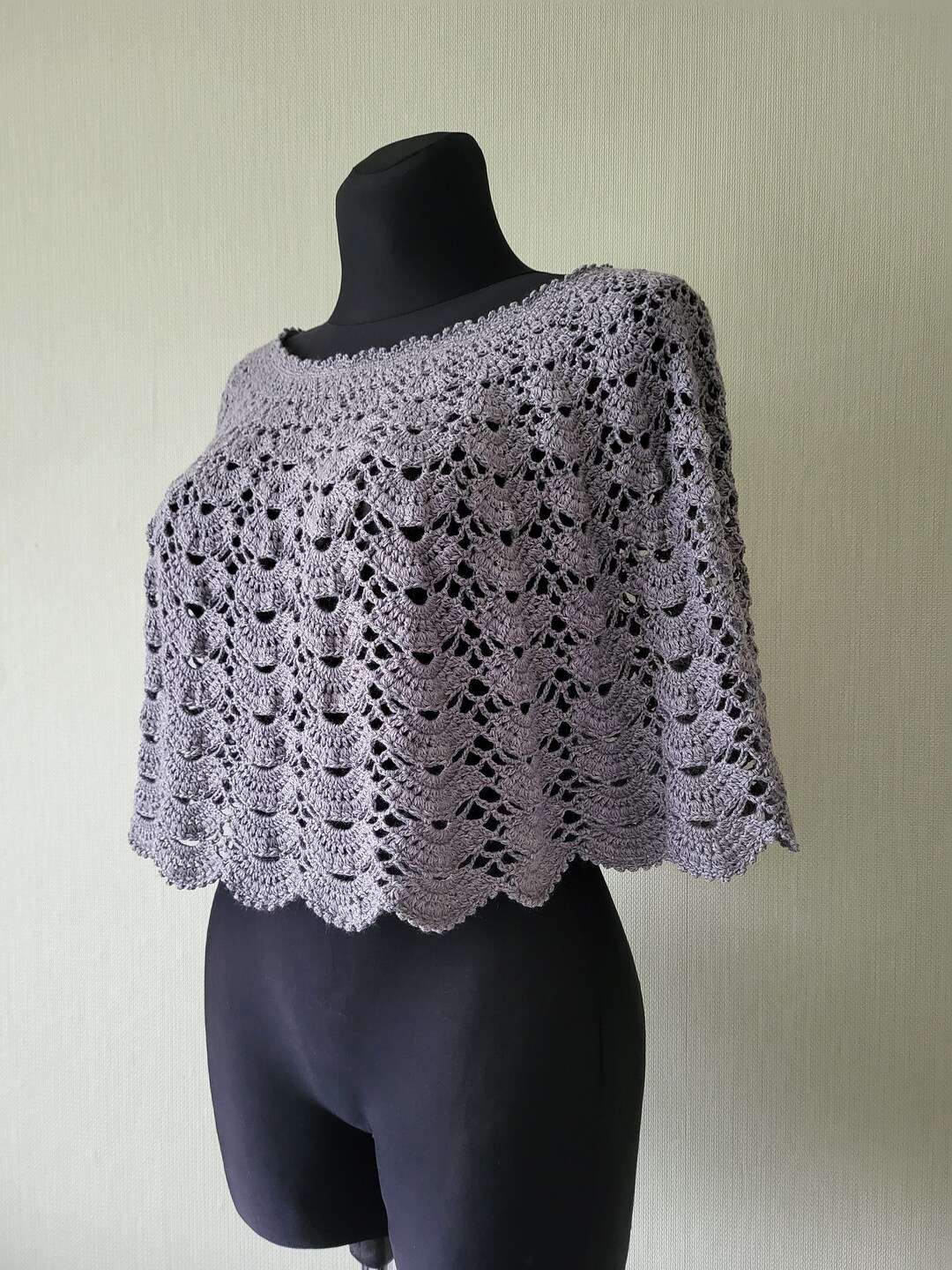 Gray Cape Short Poncho Crocheted Capelet Shoulder Cape Summer Poncho ...