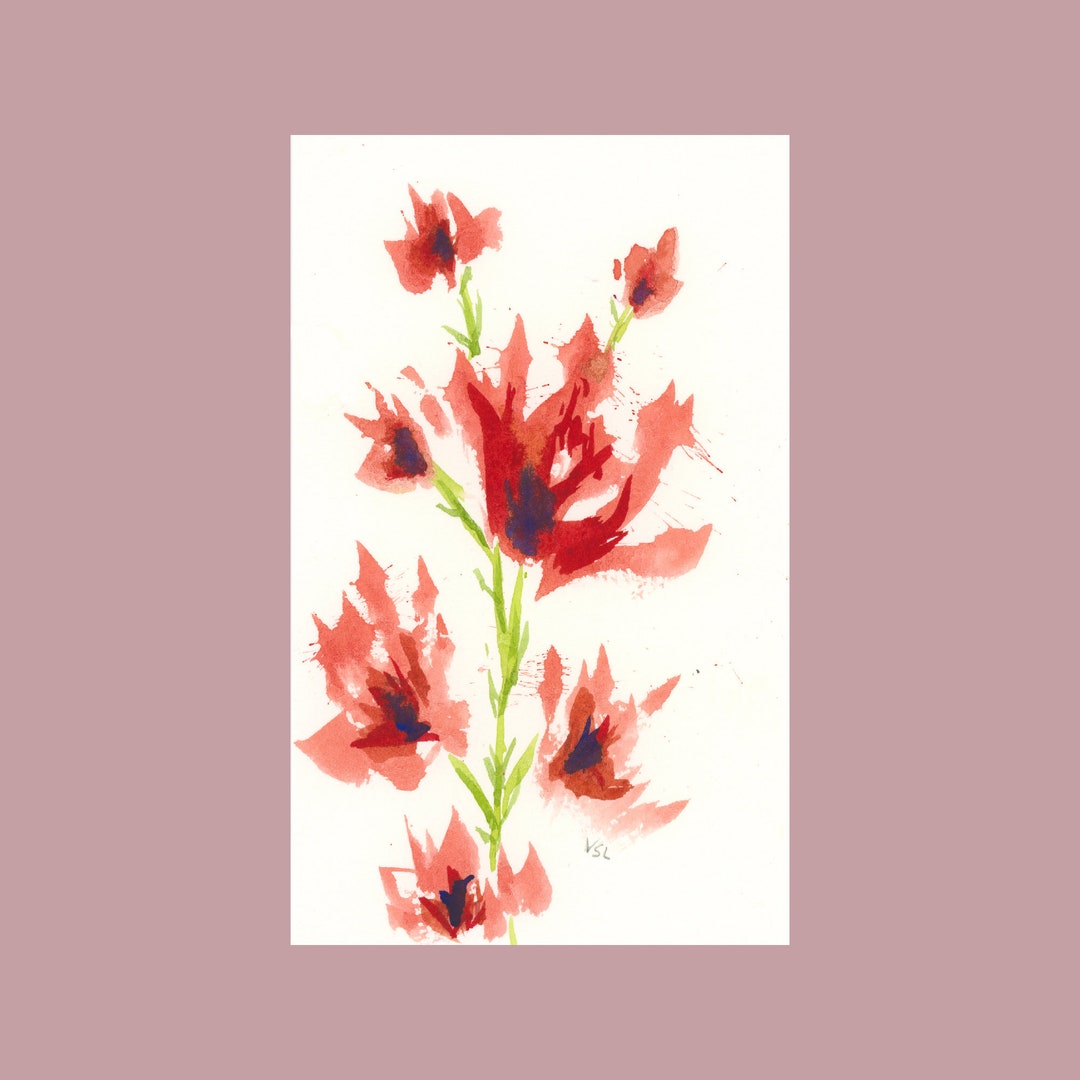 Red Splatter Flowers Original Painting - Floral, Watercolor, Bouquet ...