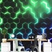 Wallpaper Hexagonal Pattern With Neon Light in Green and Turquoise ...
