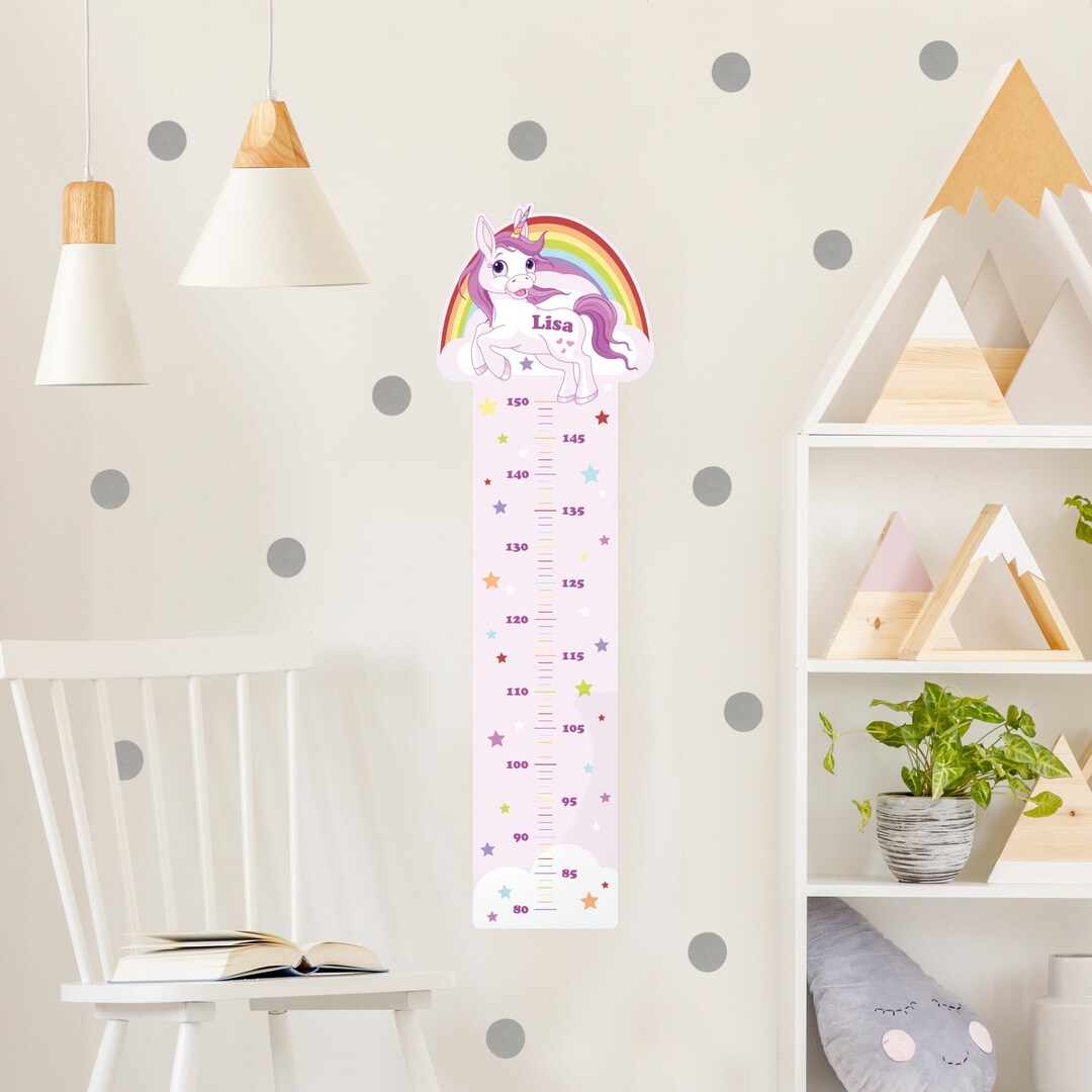 Children's Height Chart Sticker With Customised Name Unicorn Rainbow ...