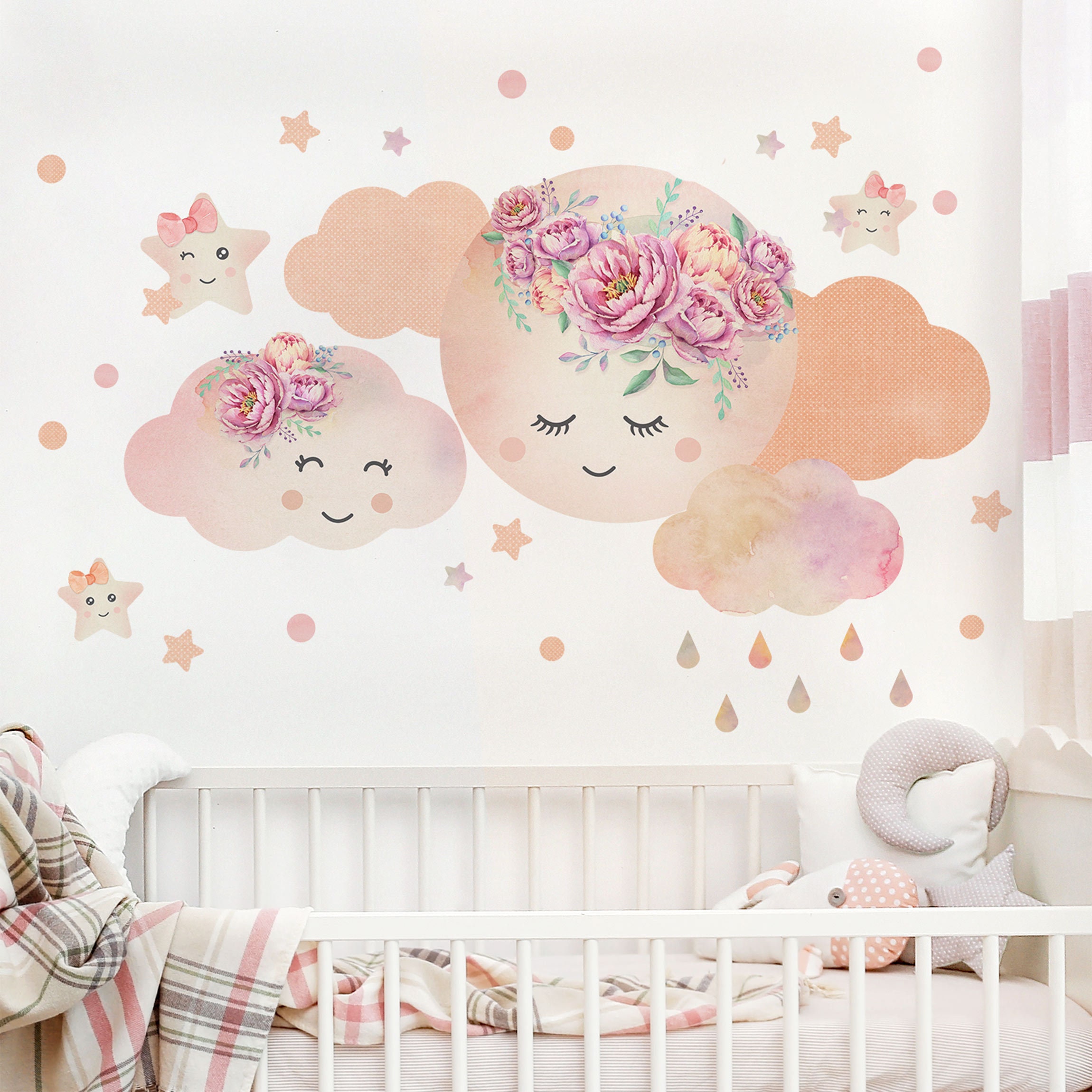 Wall Sticker for Kids Watercolor Moon Clouds and Stars With - Etsy