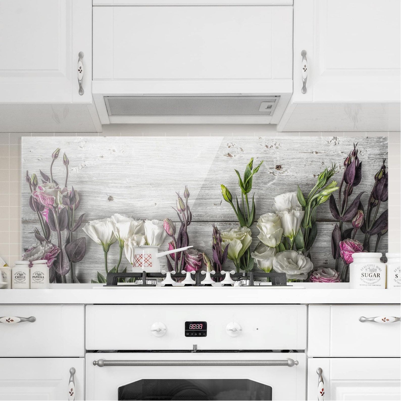 Glass Splashback Tulip Rose Shabby Wood Look Kitchen Panel Design Ideas ...