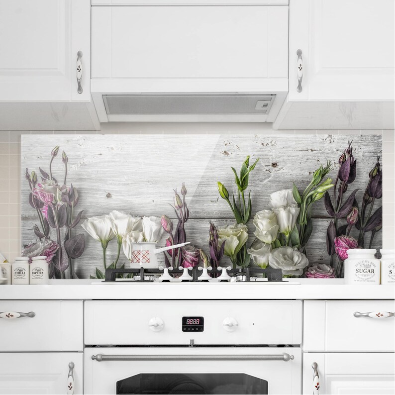 Glass Splashback Tulip Rose Shabby Wood Look Kitchen Panel - Etsy