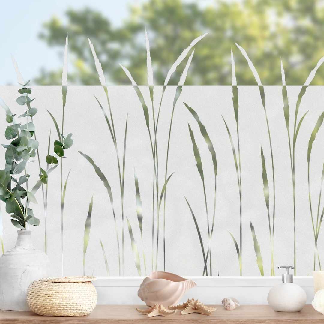 Frosted Glass Film Reed Grass Border Window Film Privacy Protection ...