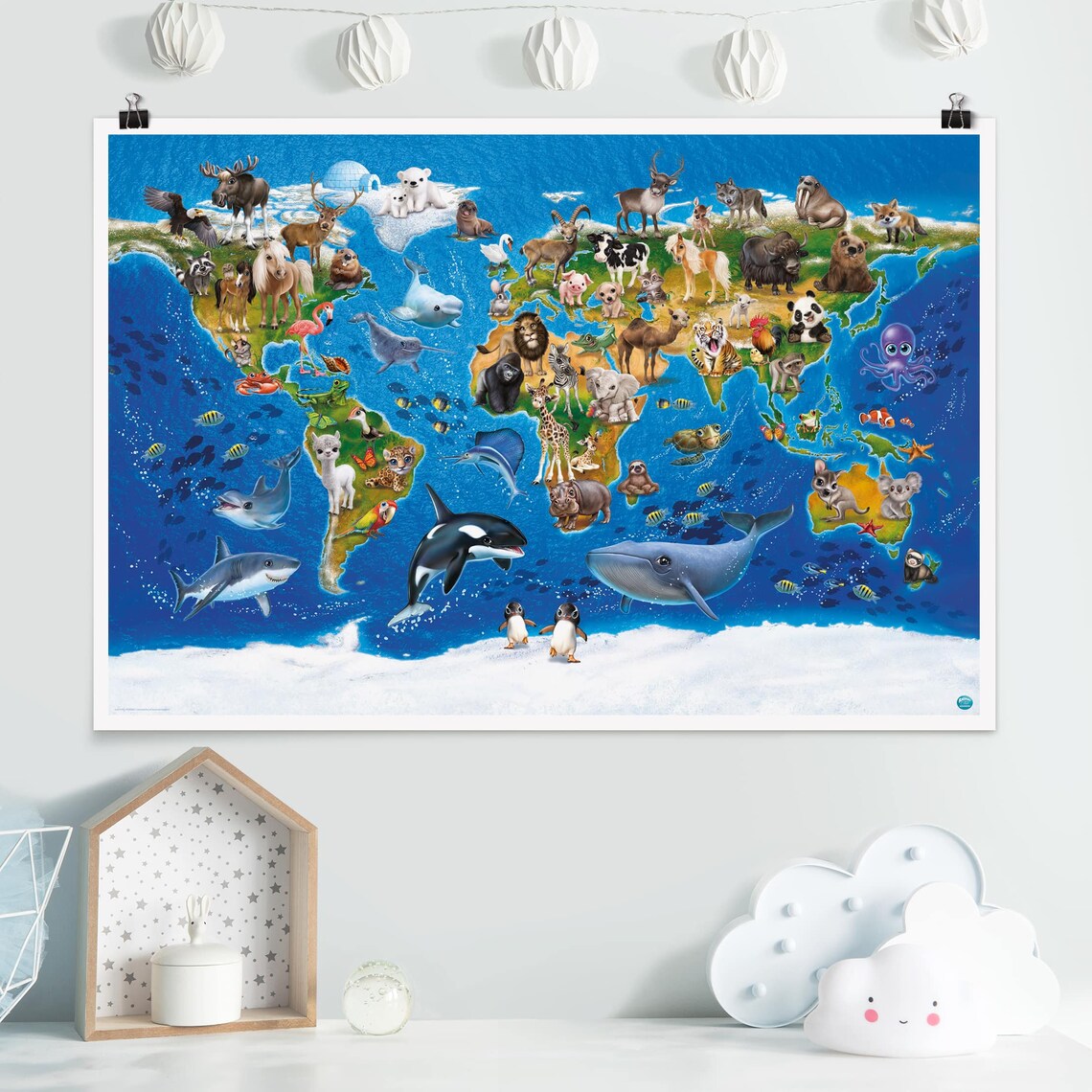 Poster World Map With Animalsi Print Wall Decoration - Etsy