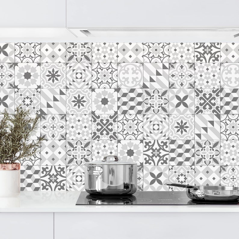 Self-adhesive Splashback Geometric Tiles Mix Gray Kitchen - Etsy