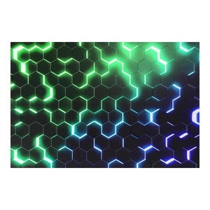 Wallpaper Hexagonal Pattern With Neon Light in Green and Turquoise ...