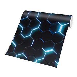 Wallpaper Hexagonal Pattern With Neon Light in Turquoise Gaming Neon ...